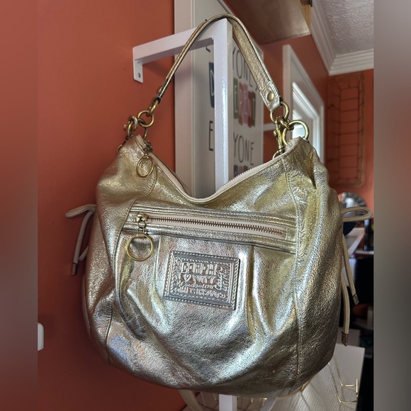Coach | Bags | Coach Poppy Metallic Gold Leather Hobo | Poshmark